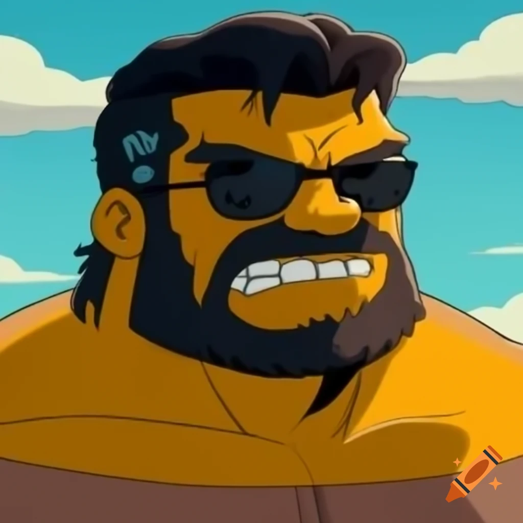 Muscular character with dark hair and beard in The Simpsons style on ...