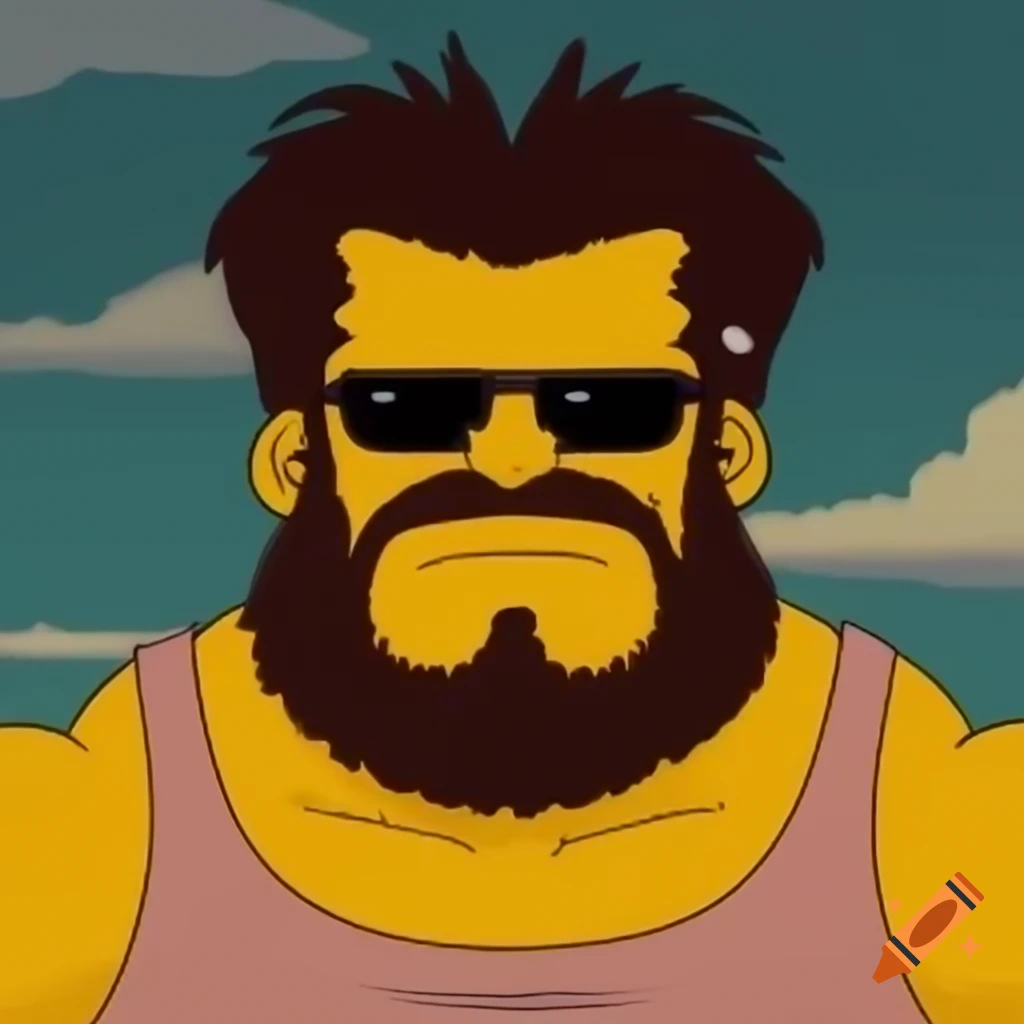 Muscular character with dark hair and beard in The Simpsons style on ...