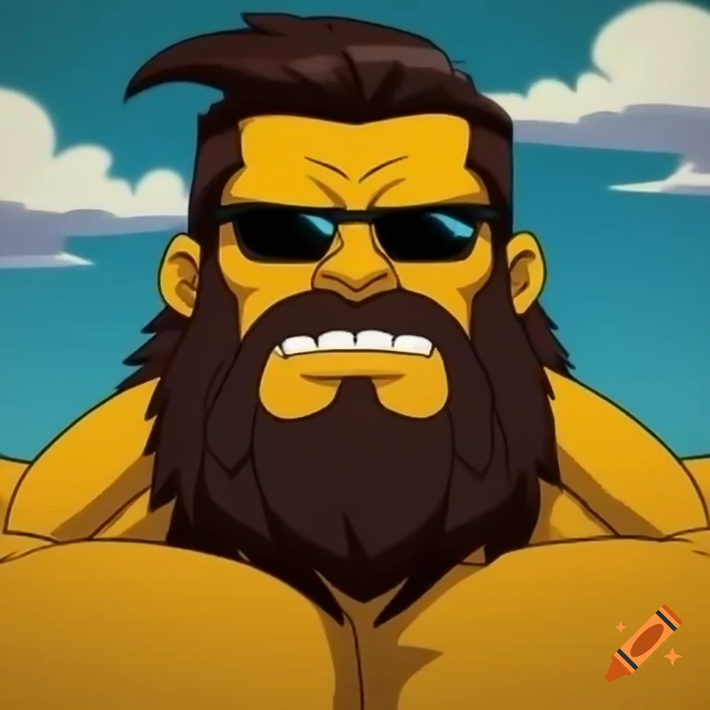 Muscular character with dark hair and beard in The Simpsons style on ...