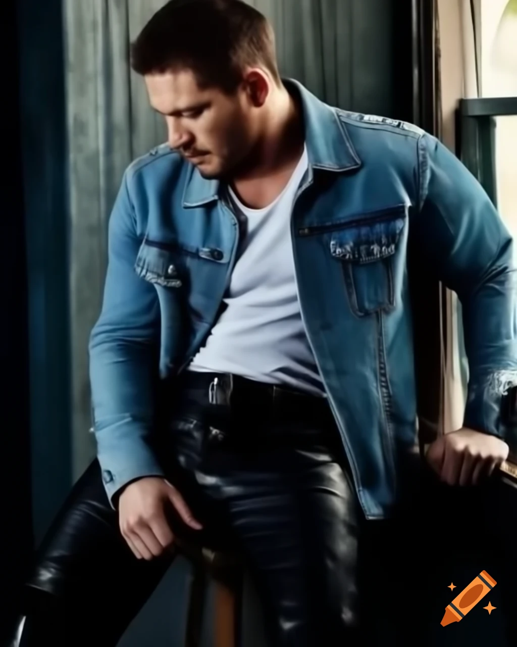 Ultra HD portrait of British actor Tom Hardy in biker style looking out ...