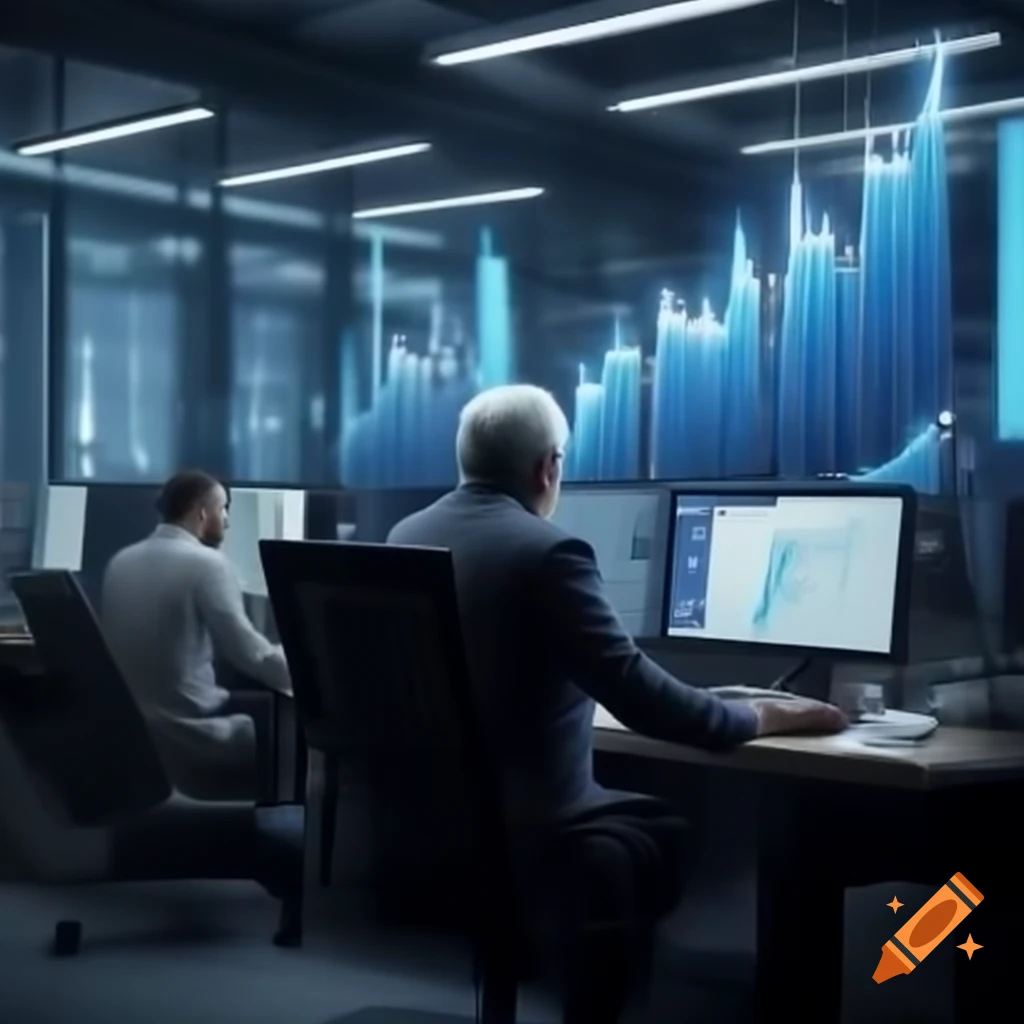 Senior financial advisor analyzing market trends in high-tech office on ...