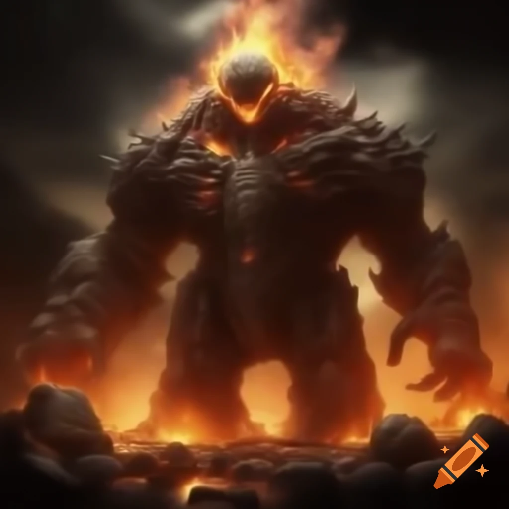 Fire golem character concept on Craiyon