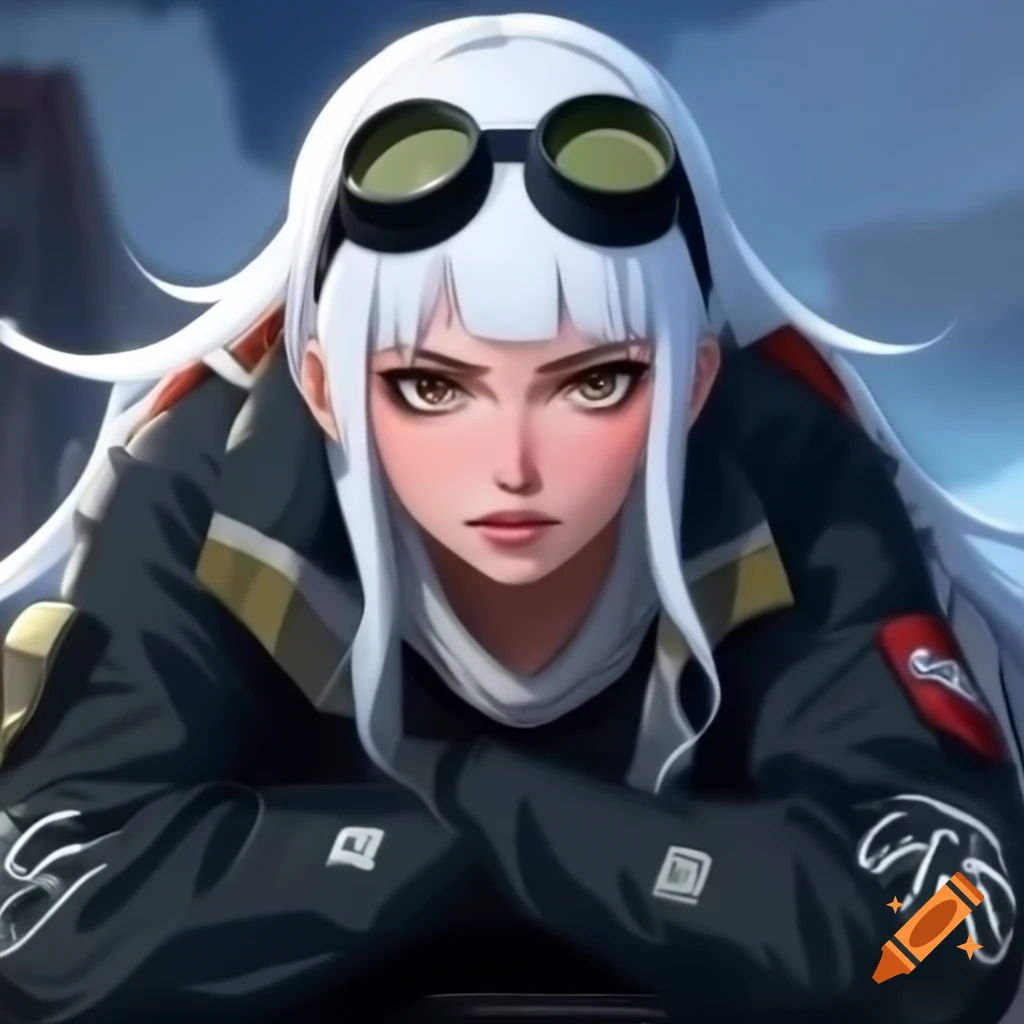 Anime tactical female operator with white hair and goggles wearing a ...
