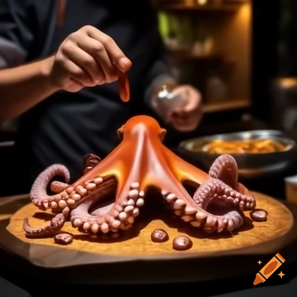 Ultra-realistic octopus-shaped chip in restaurant setting on Craiyon