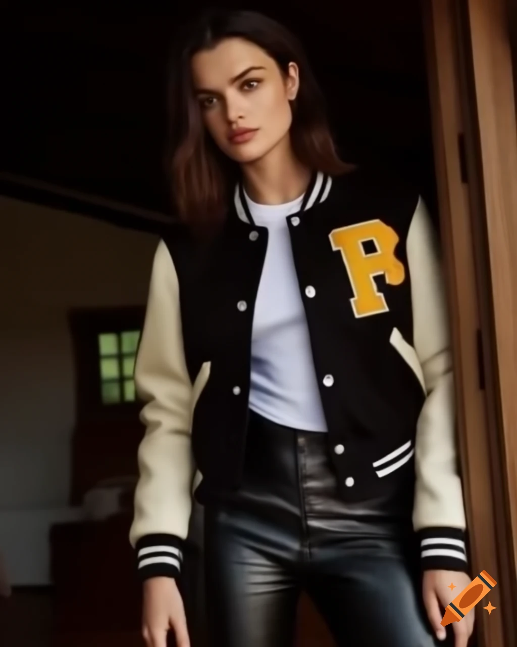 Ultra HD portrait of Rachel Weisz in letterman jacket and leather ...