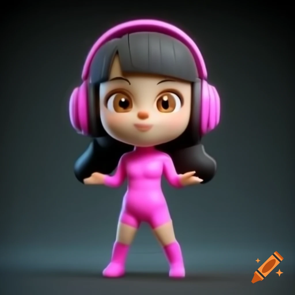 Chibi 3D funny gamer girl character in full-body pose on Craiyon