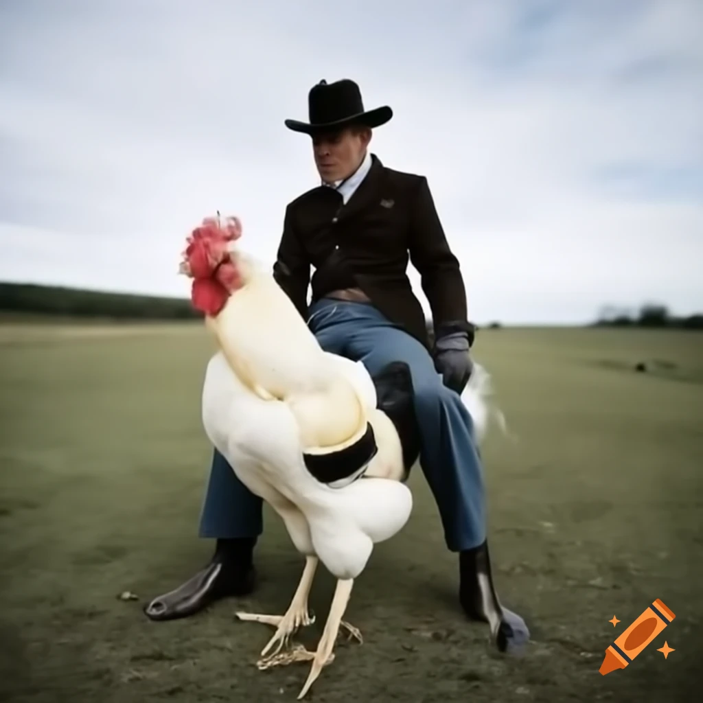 Man riding a white rooster on Craiyon