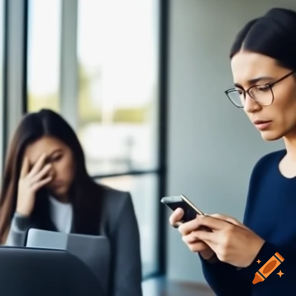 Frustrated customer and business owner comparison looking at phones on ...