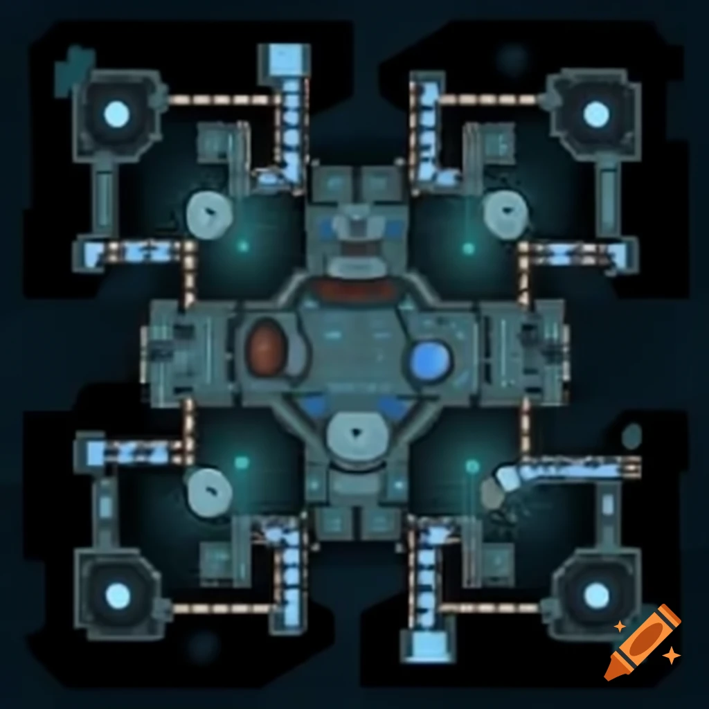 Top-down view of futuristic spaceship map for tabletop game with ...