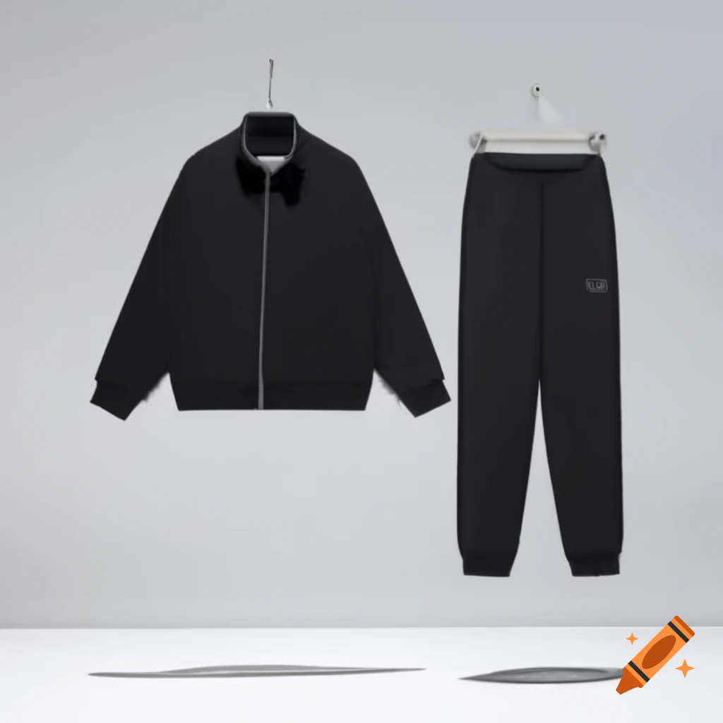 Full black tracksuit set with zip-up jacket and matching pants in ...
