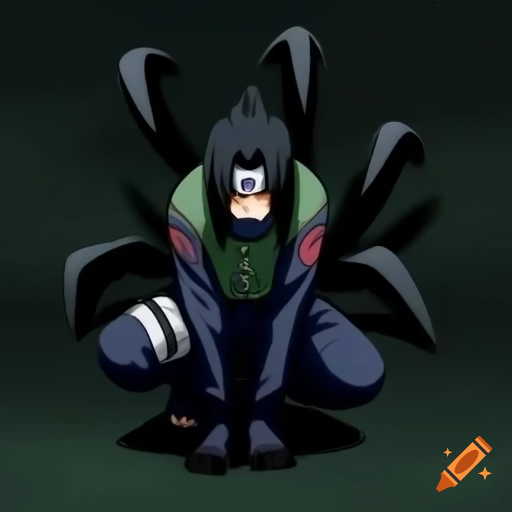 Anime character with mechanical arms and blades, crouched in shadows ...