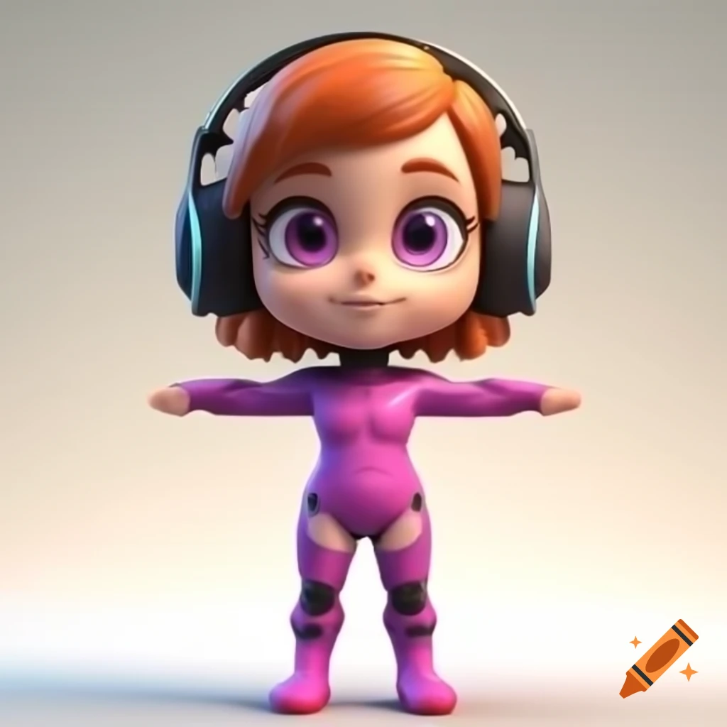 Chibi 3D funny girl gamer character standing in full-body pose on Craiyon