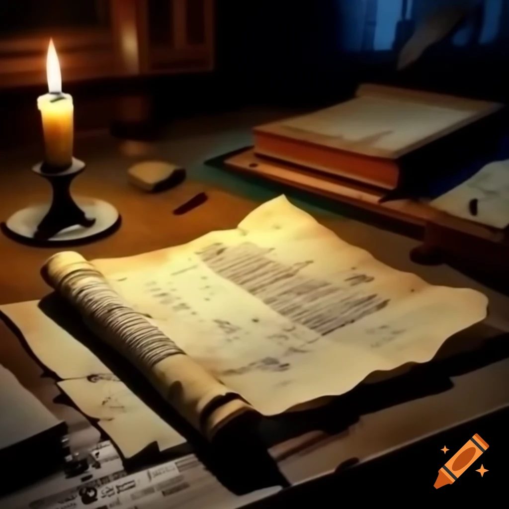 Aged, crumpled letter with faded ink on wooden table, featuring torn ...