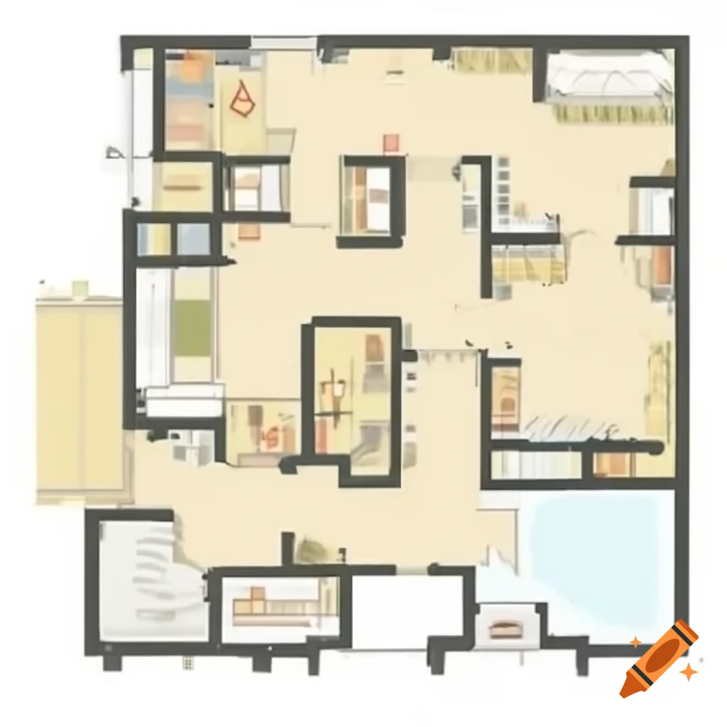 Labeled hand-drawn floor plan of Gatsby's mansion with pool, library ...