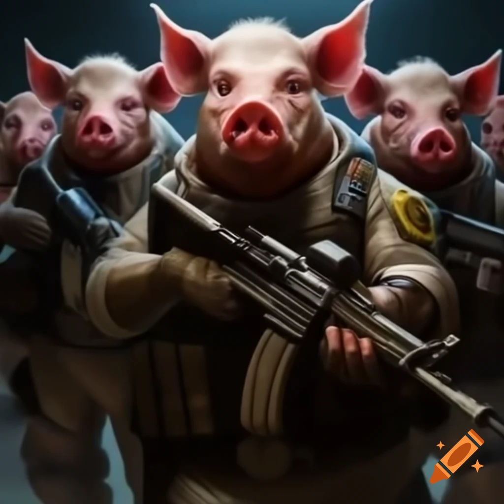 Humanoid pigs with weapons resembling cs2 agents on Craiyon