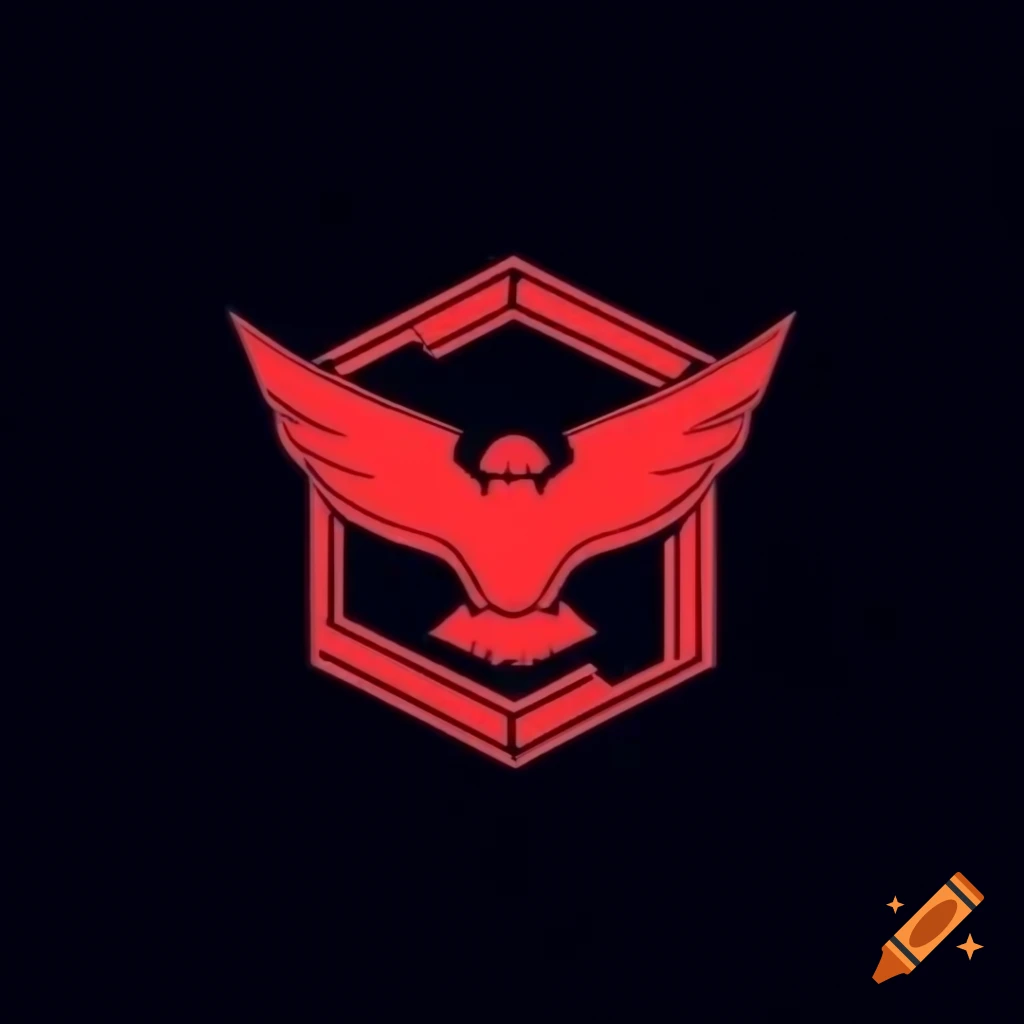 Abstract scifi robot eagle icon in red and greyscale within hexagonal ...