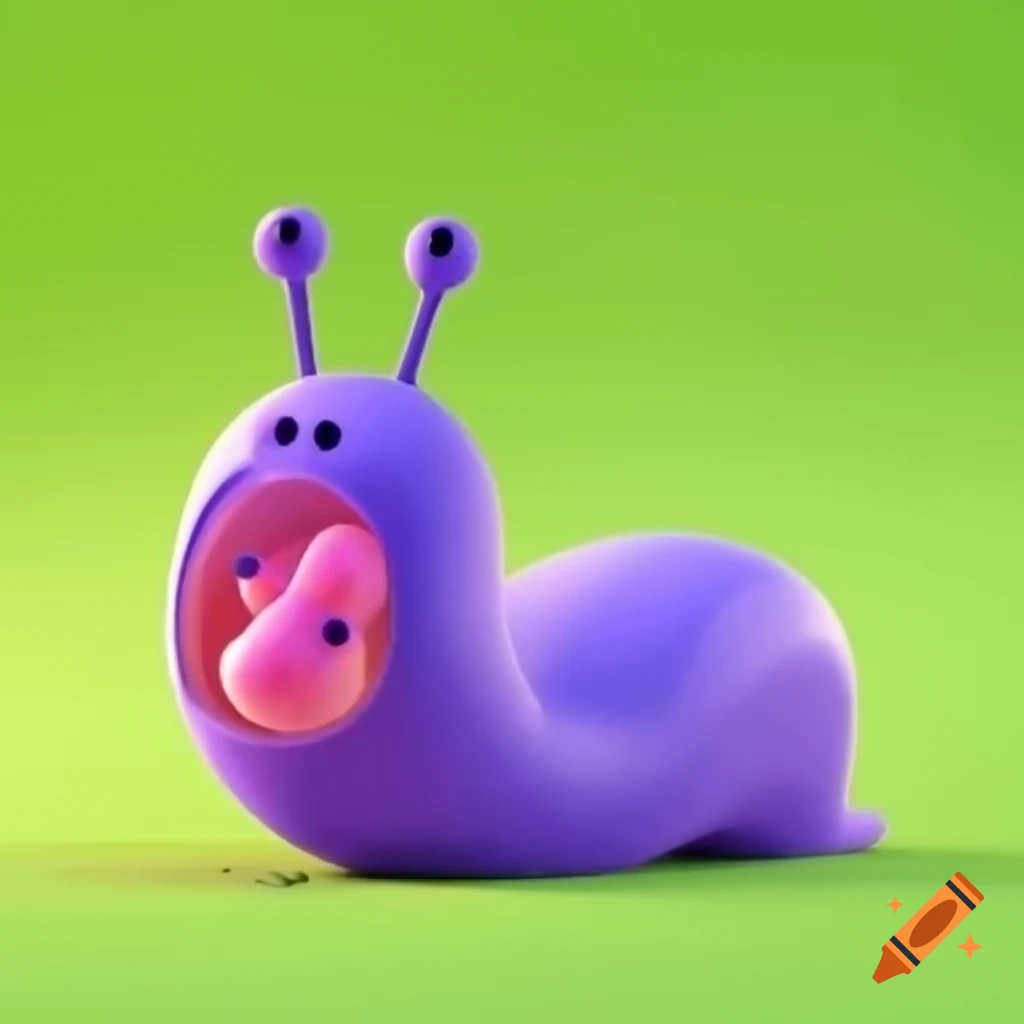 Friendly animated extraterrestrial slug transitioning from purple to ...