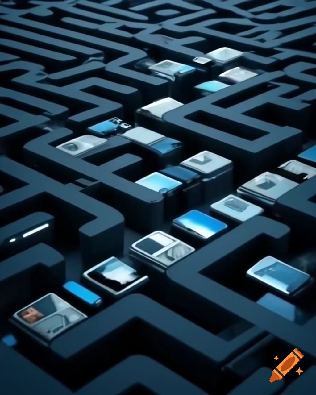 Interconnected mobile phones forming a captivating maze on Craiyon