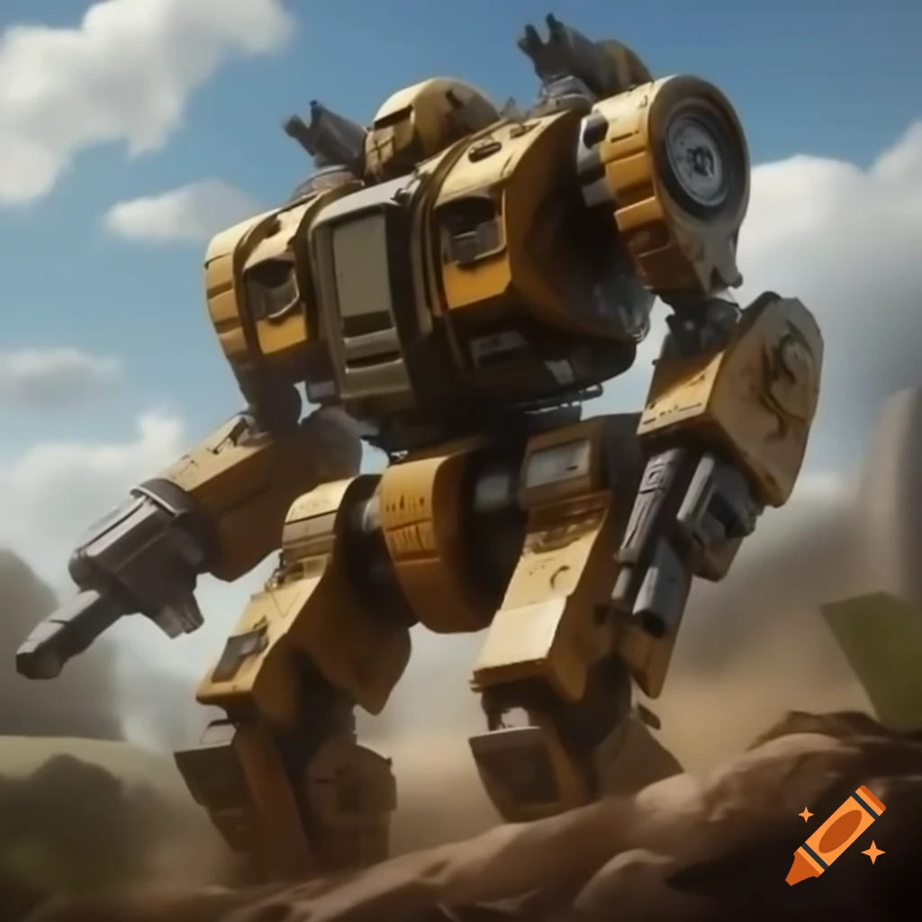 20-foot robot prepared for combat with pilot hanging from its leg on ...