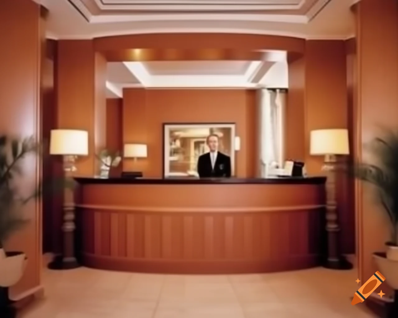 Elegant hotel reception area with stylish decor on Craiyon