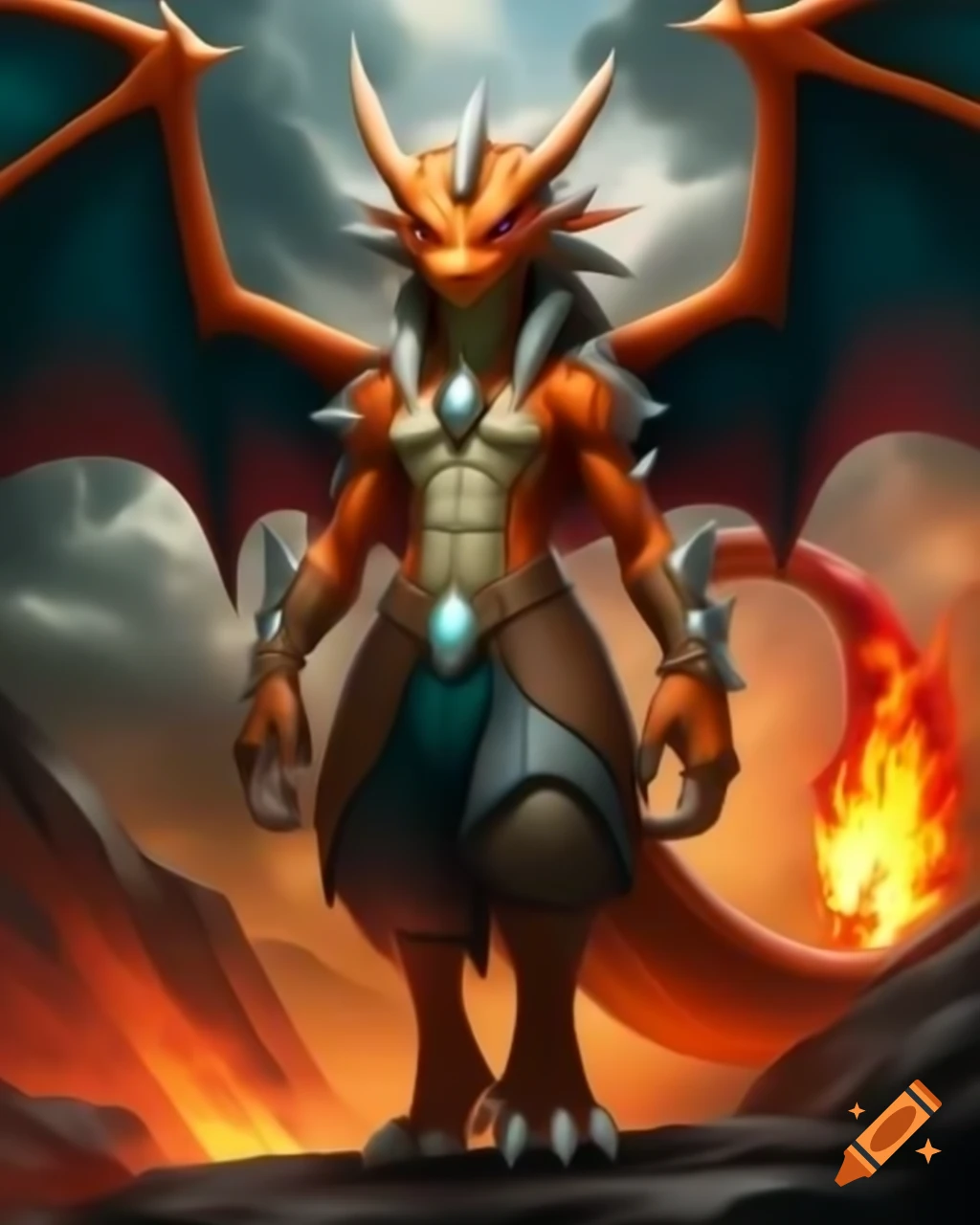 Majestic anthropomorphic female Charizard with fiery wings and ...