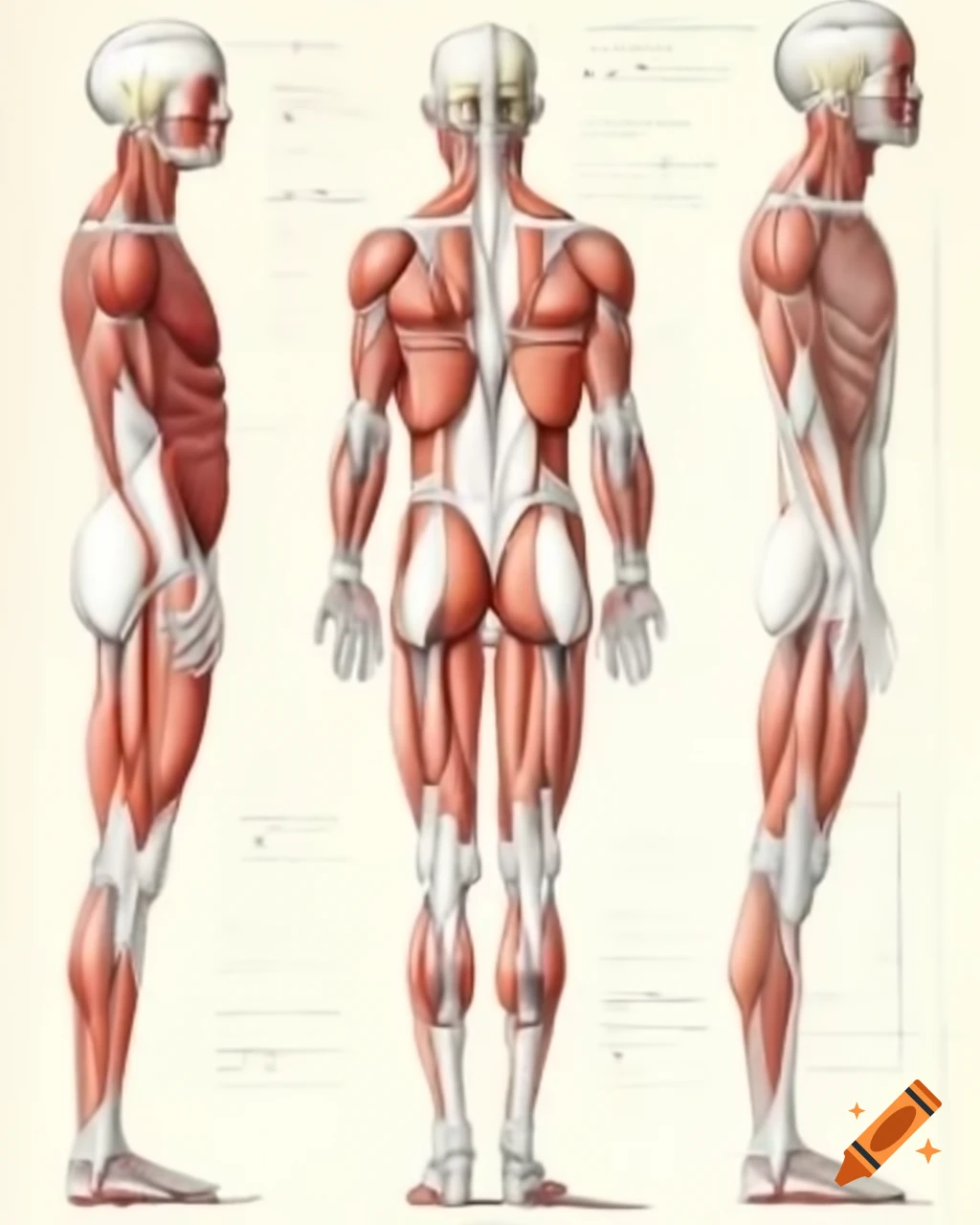Anatomical diagrams of triceps brachii muscle heads with details on origins and functionalities ...