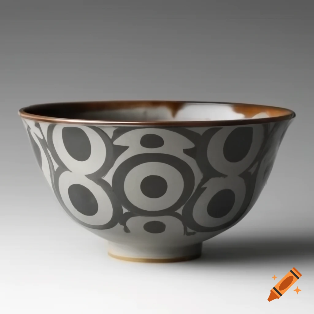 19th-century Seto ware bowl from Japan with black and gray circle ...