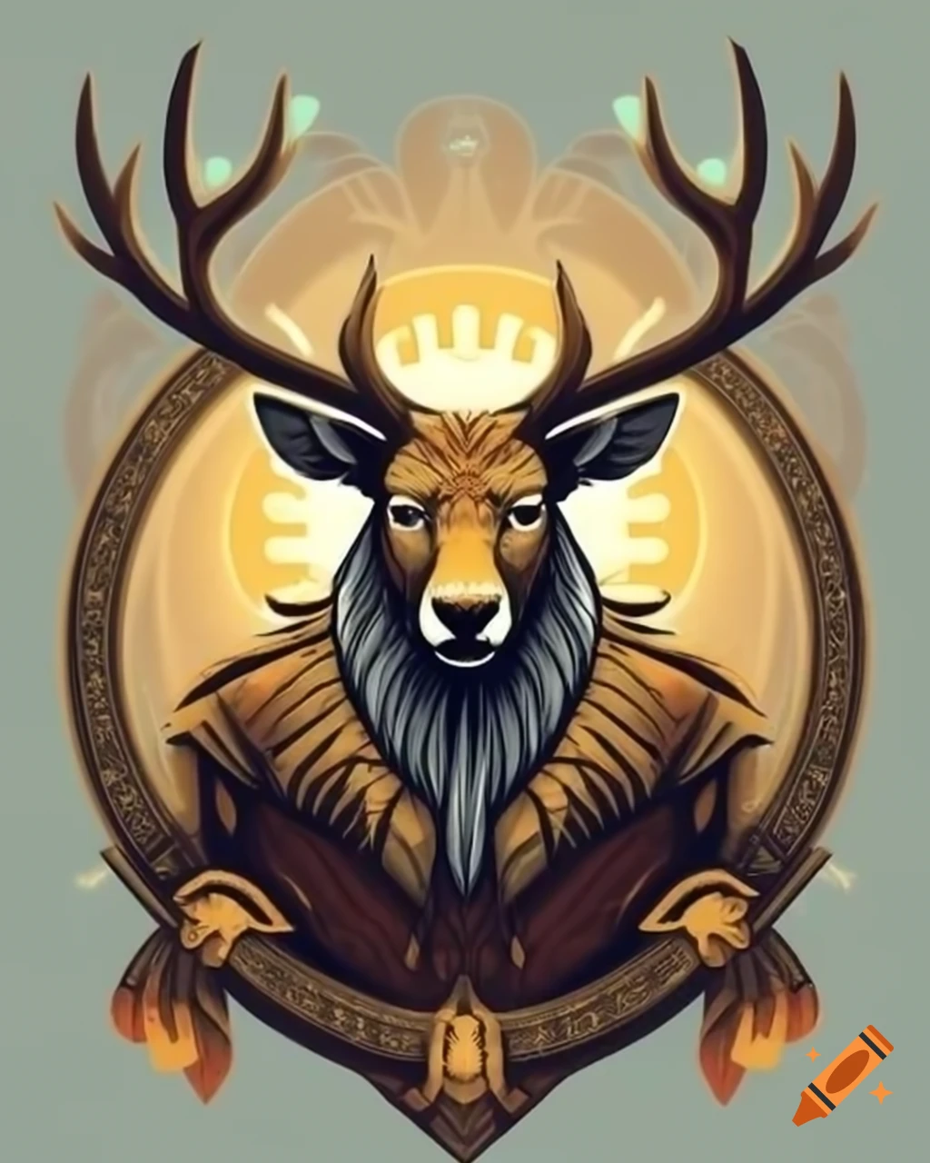 Stag with glowing horns behind ancient Viking warrior, Celtic fantasy ...