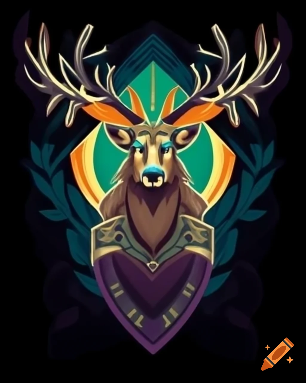 Stag with glowing aura protecting ancient viking warrior in ethereal ...