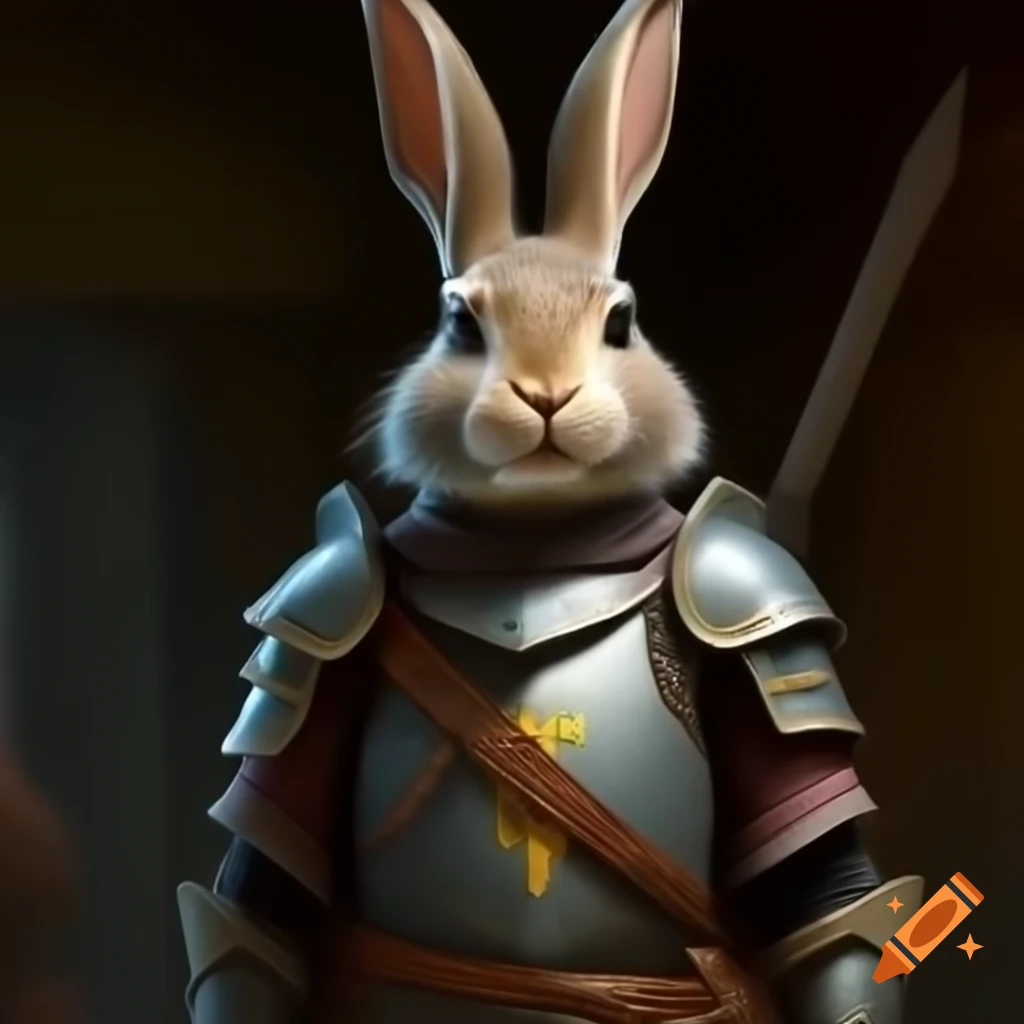 Valiant rabbit knight in shining armor ready for adventure on Craiyon