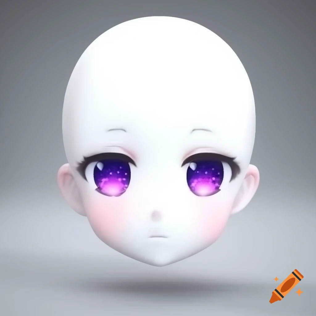 Anime girl head orthographic reference sheet with 3D model and big eyes ...