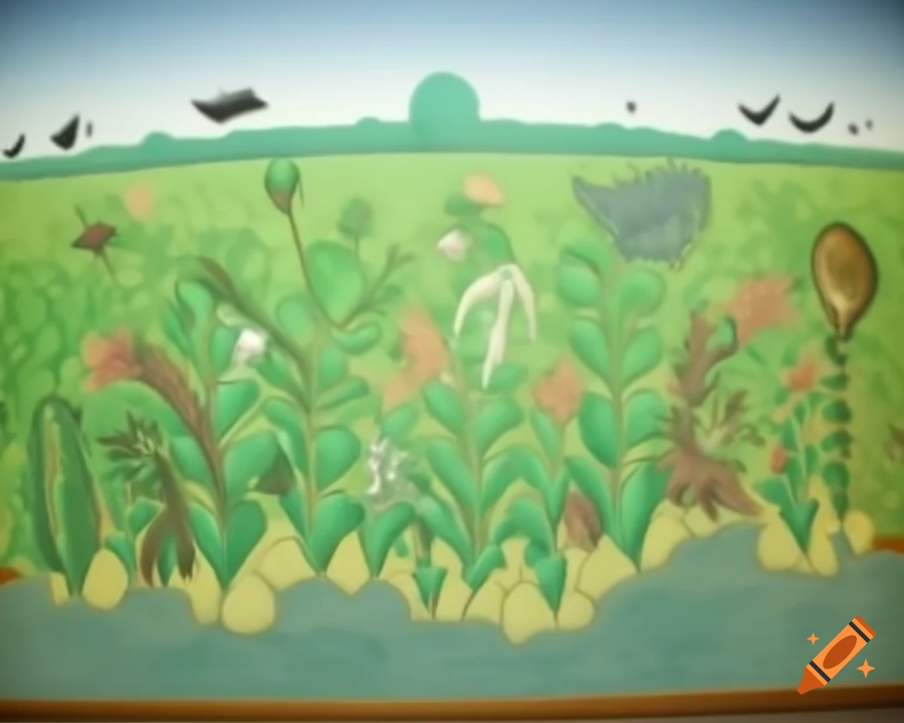 Mural by Arthur Rackham featuring crops, plants, and fantastic ...