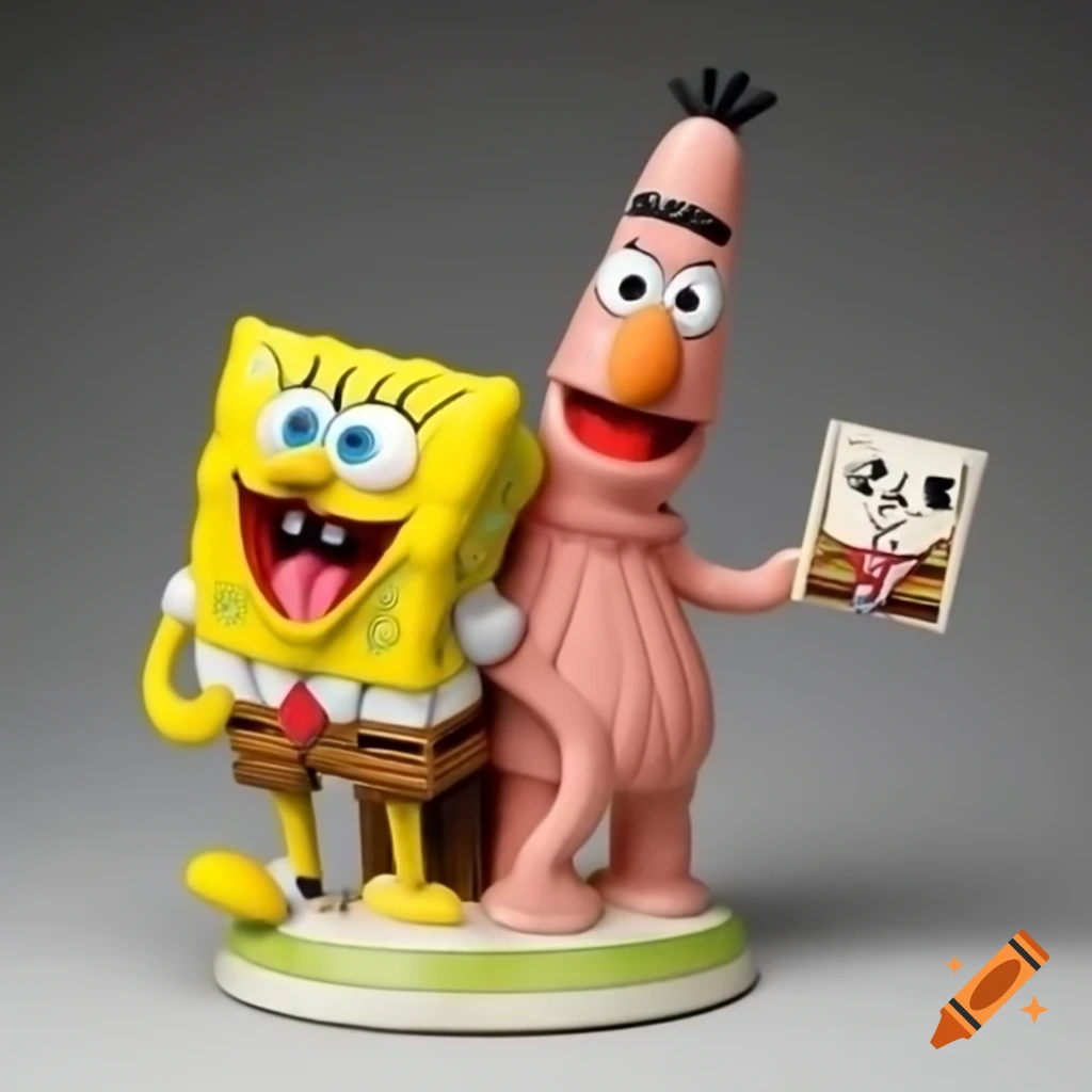 Ceramic figure of mixed cartoon character struggling under weight of ...