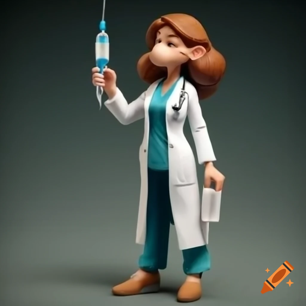 Female doctor administering a large injection in a miniature setting on ...