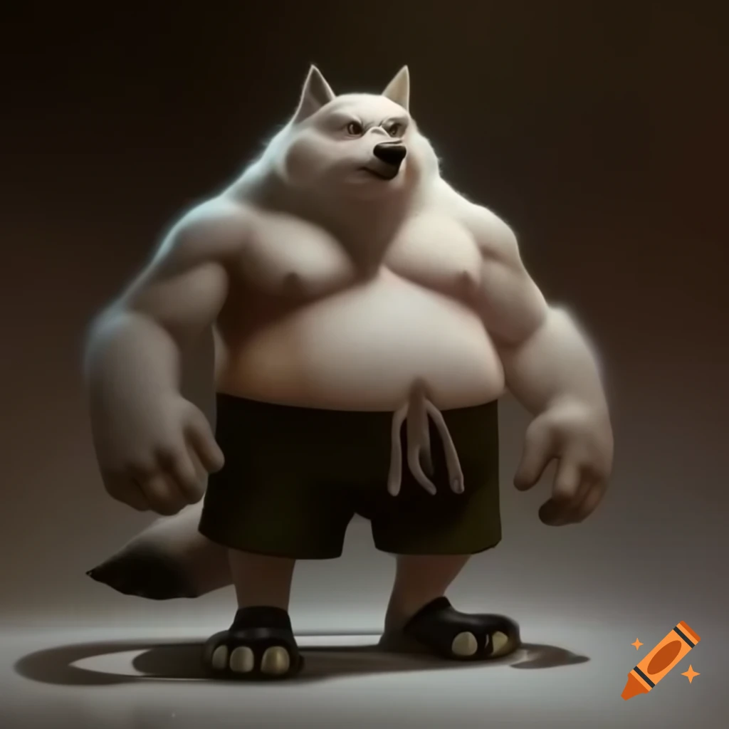 Anthropomorphic wolf character in shorts and shoes on Craiyon