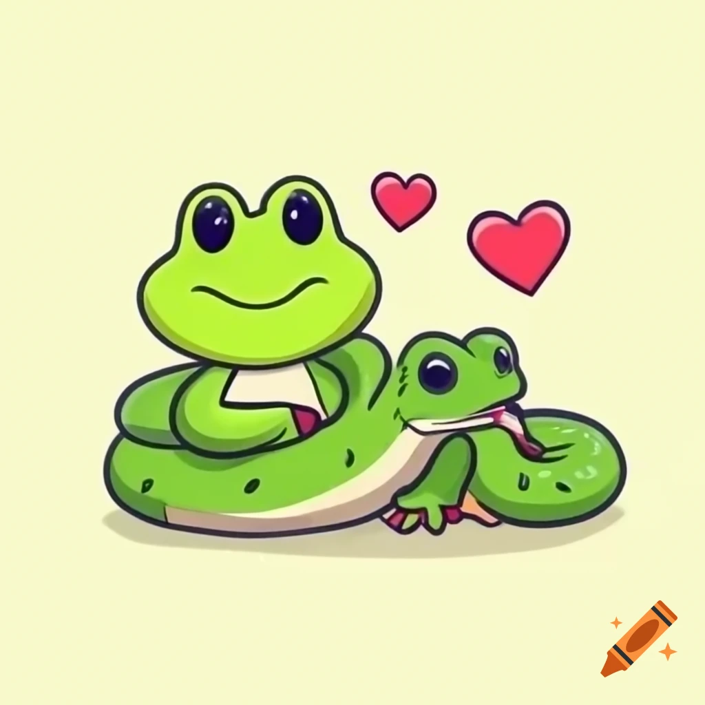 Cute toad and pit viper hugging with mini hearts on Craiyon