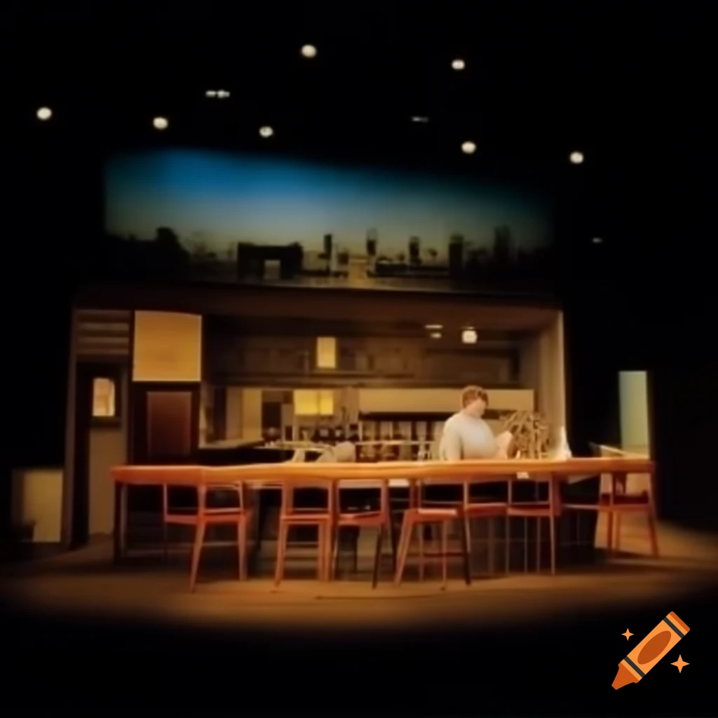 Set design for black box theatre with rotating elements including diner ...