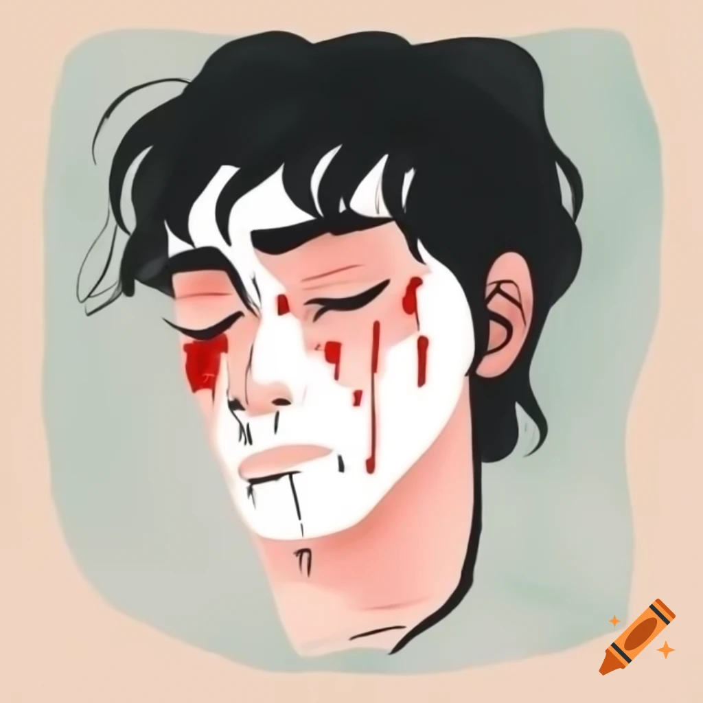 Abstract portrait of a pale man with scars and tired expression on Craiyon