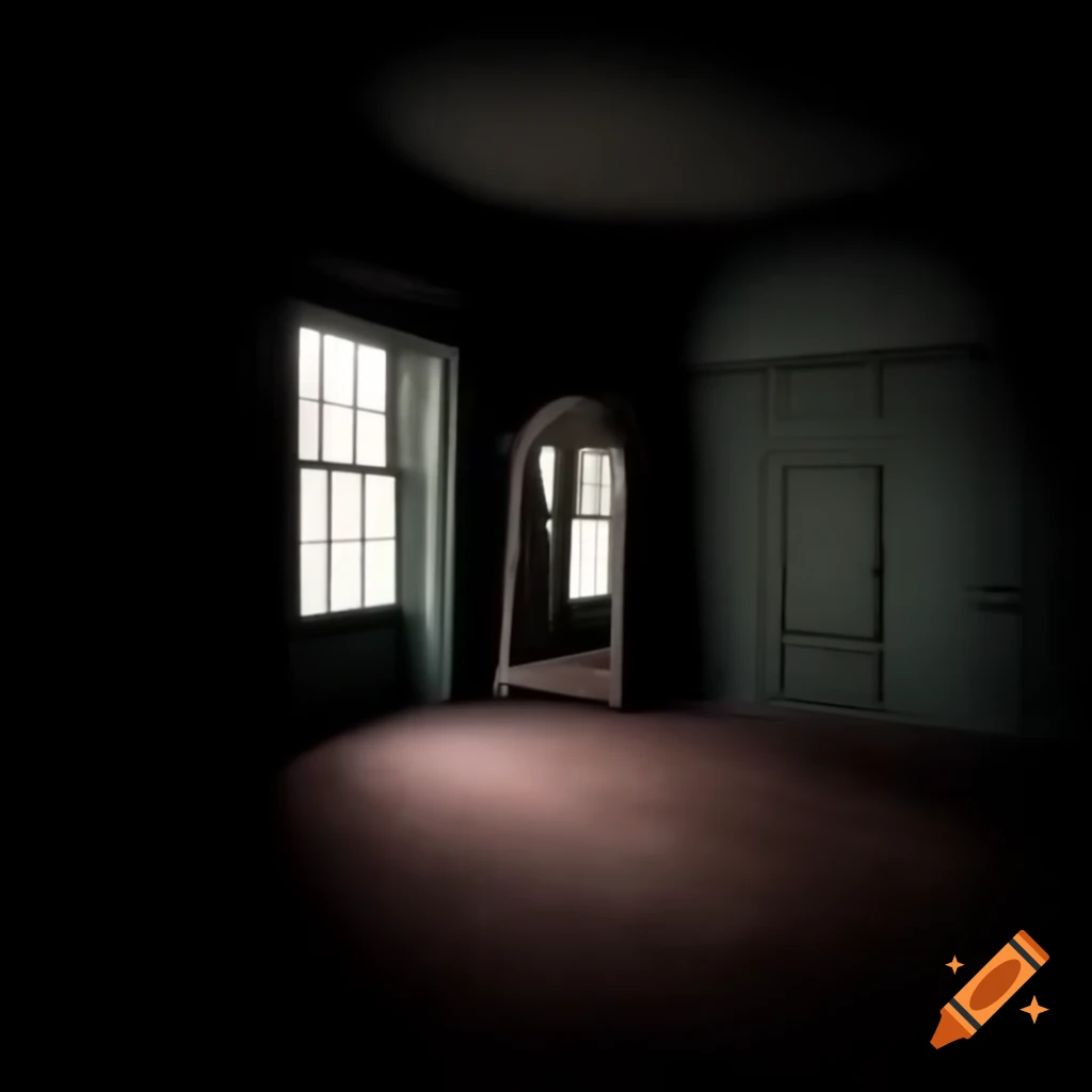 Creepy dark room with dimly lit mirror, haunting legend voiceover on ...