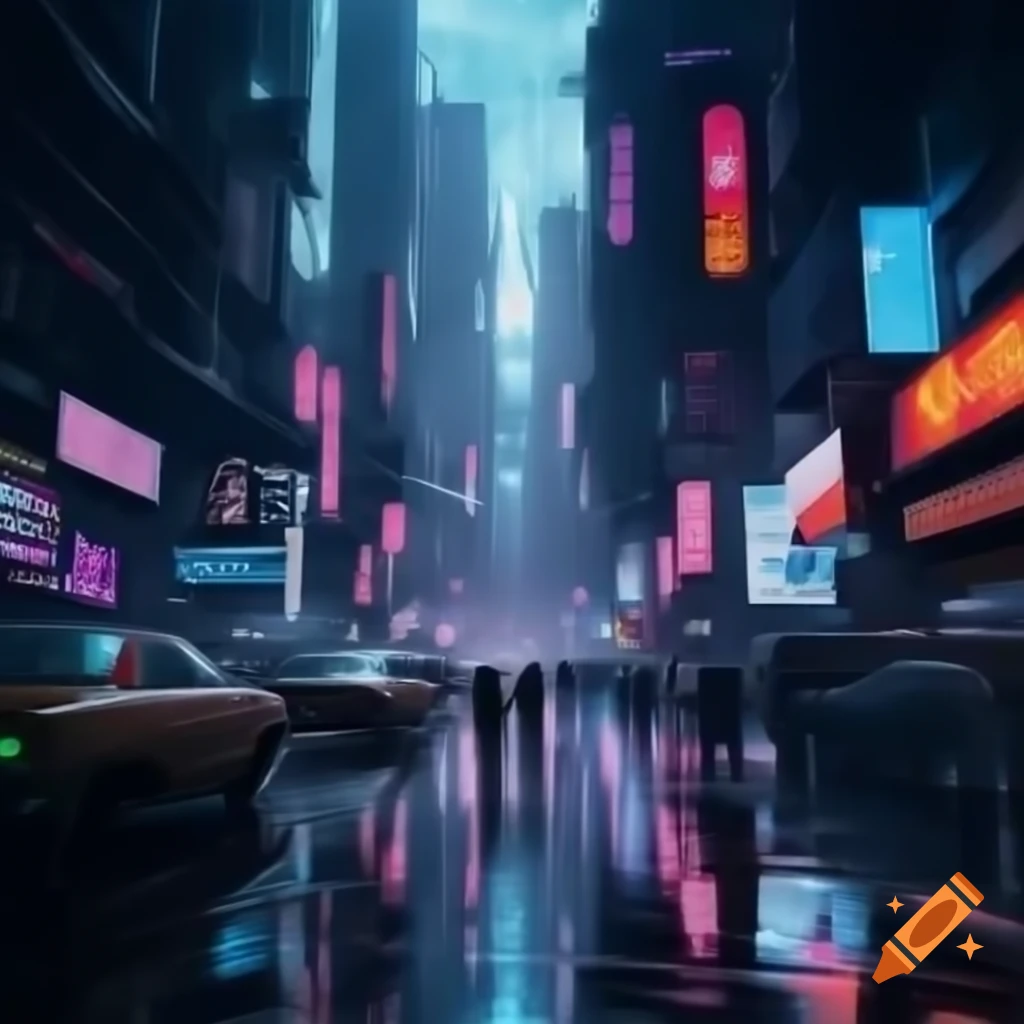 Futuristic cyberpunk metropolis bathed in neon rain with skyscrapers ...