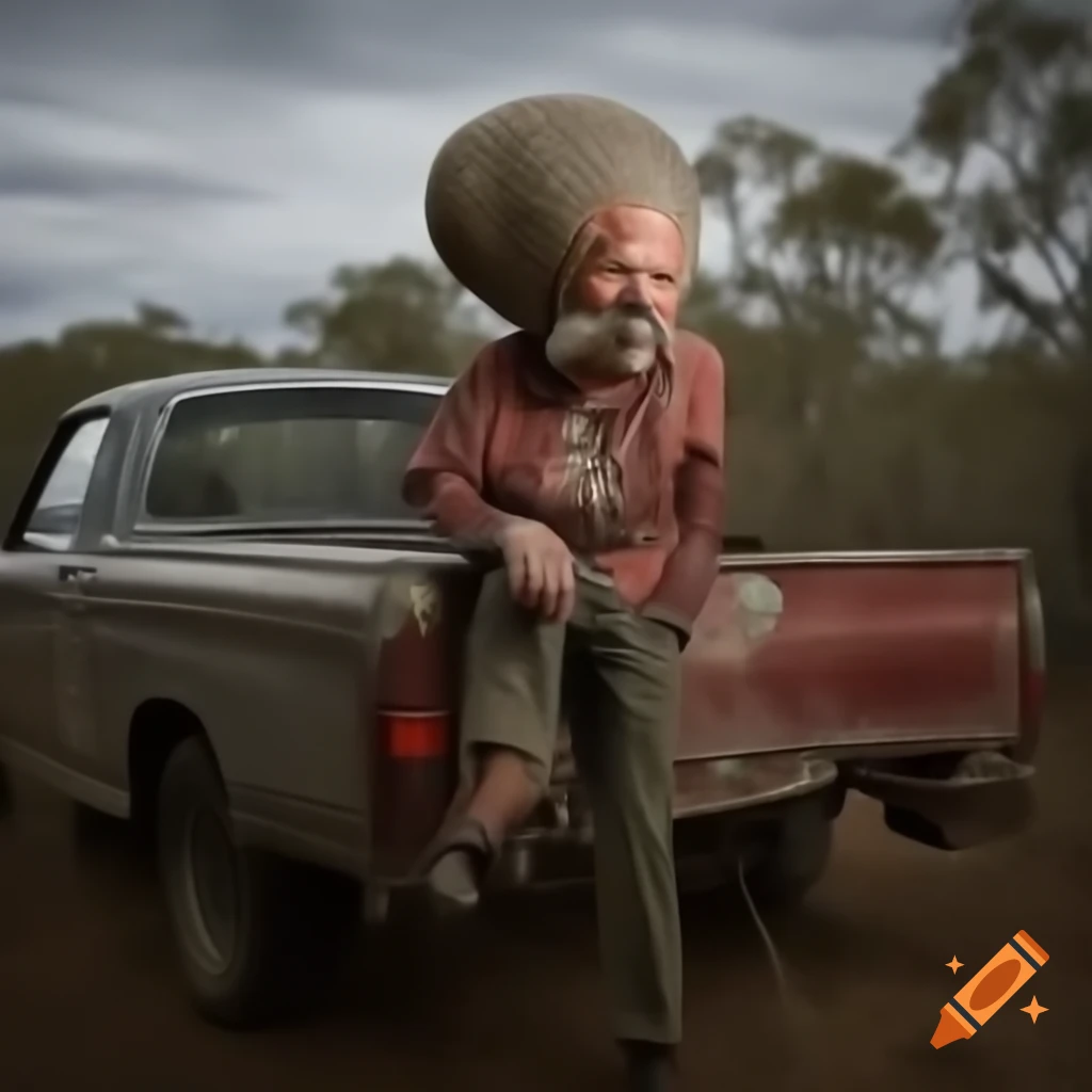 Australian bush man living in ute, characterized by distinctive ...