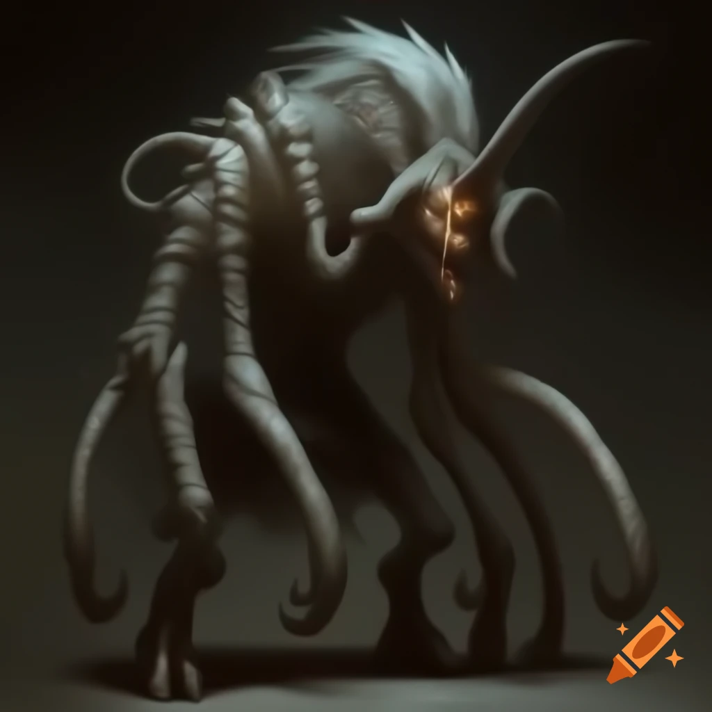 Dark fantasy monster with donkey head, sharp tusks, and elongated limbs ...