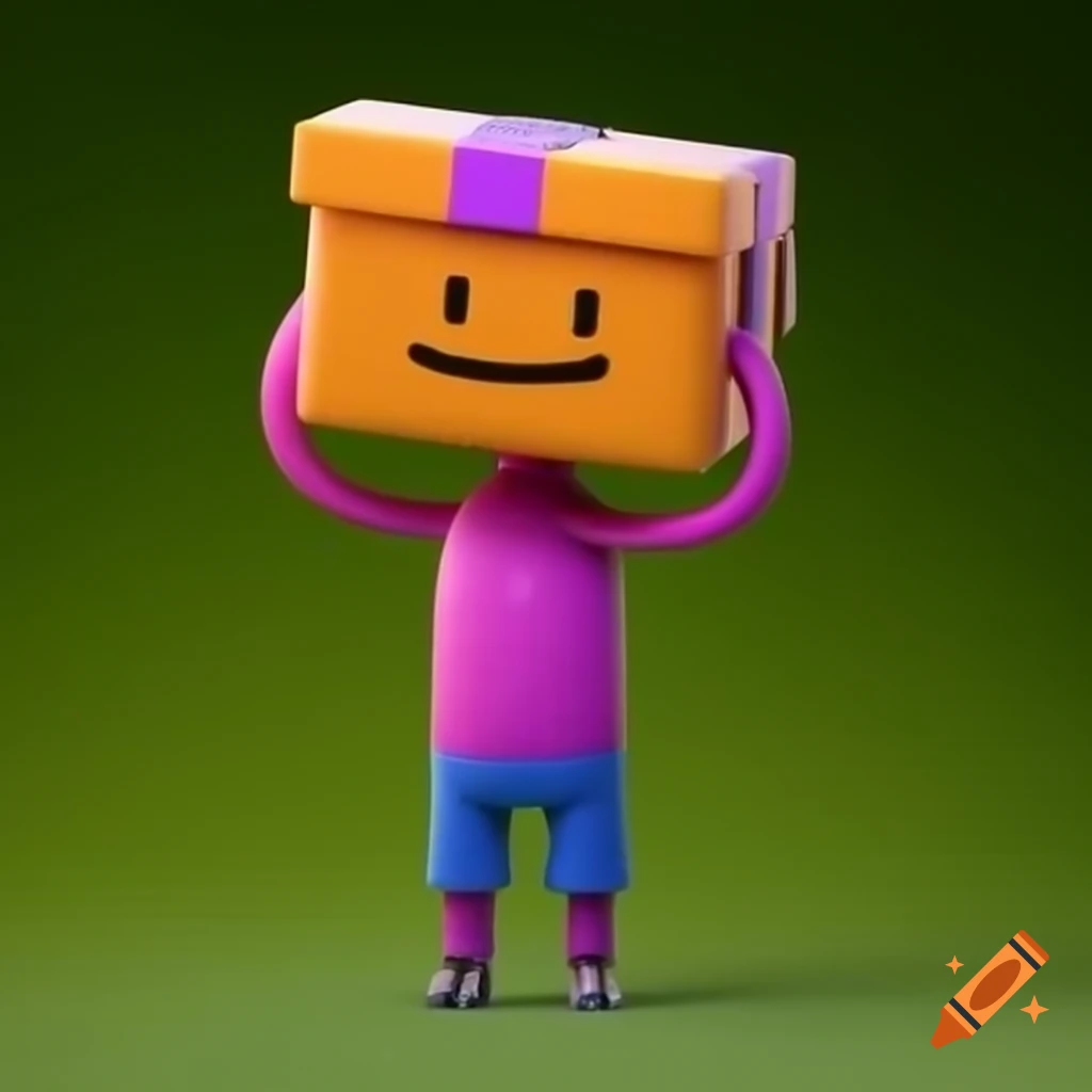 Purple humanoid character with box-shaped head and blue pants on Craiyon