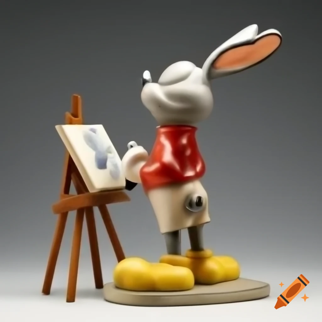 Ceramic figure of cartoon character hybrid painting on easel on Craiyon