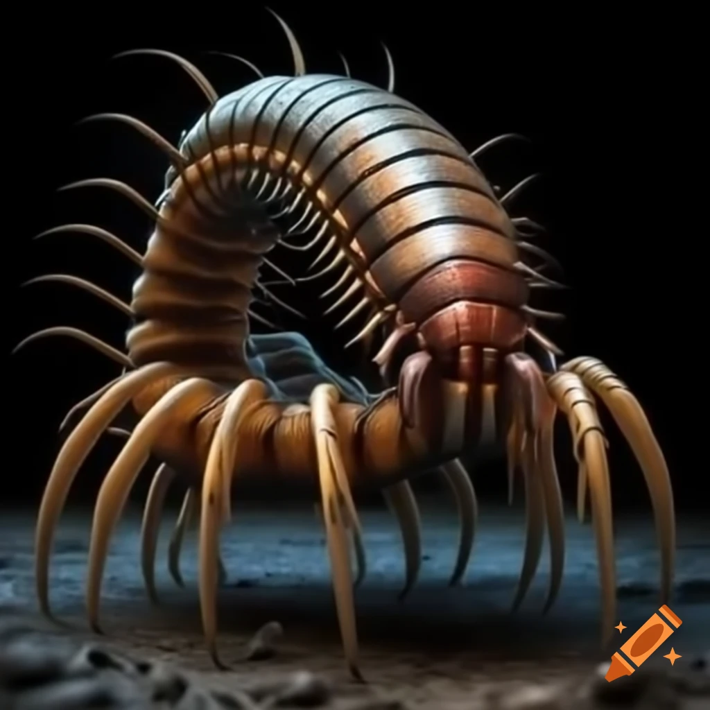 Fearsome centipede-like monster with many legs and mandibles on Craiyon