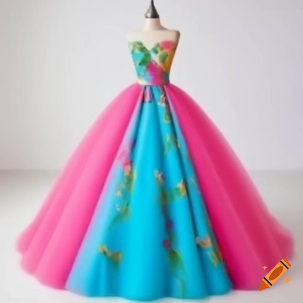 Ballgown prom dress in vibrant tropical colors on Craiyon