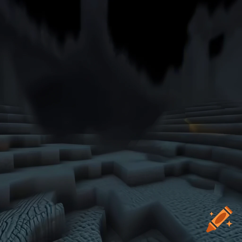 Dark grayscale underground world in pixelated minecraft style with ...