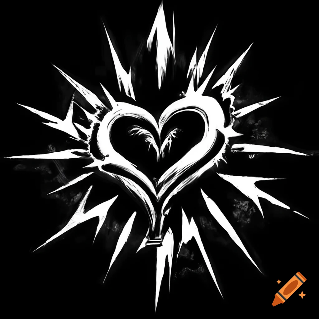 Bold black-and-white tribal heart logo with spiked edges on Craiyon