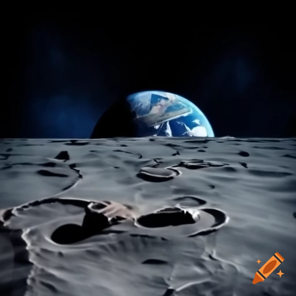 Wide moonscape with earth visible in the sky on Craiyon