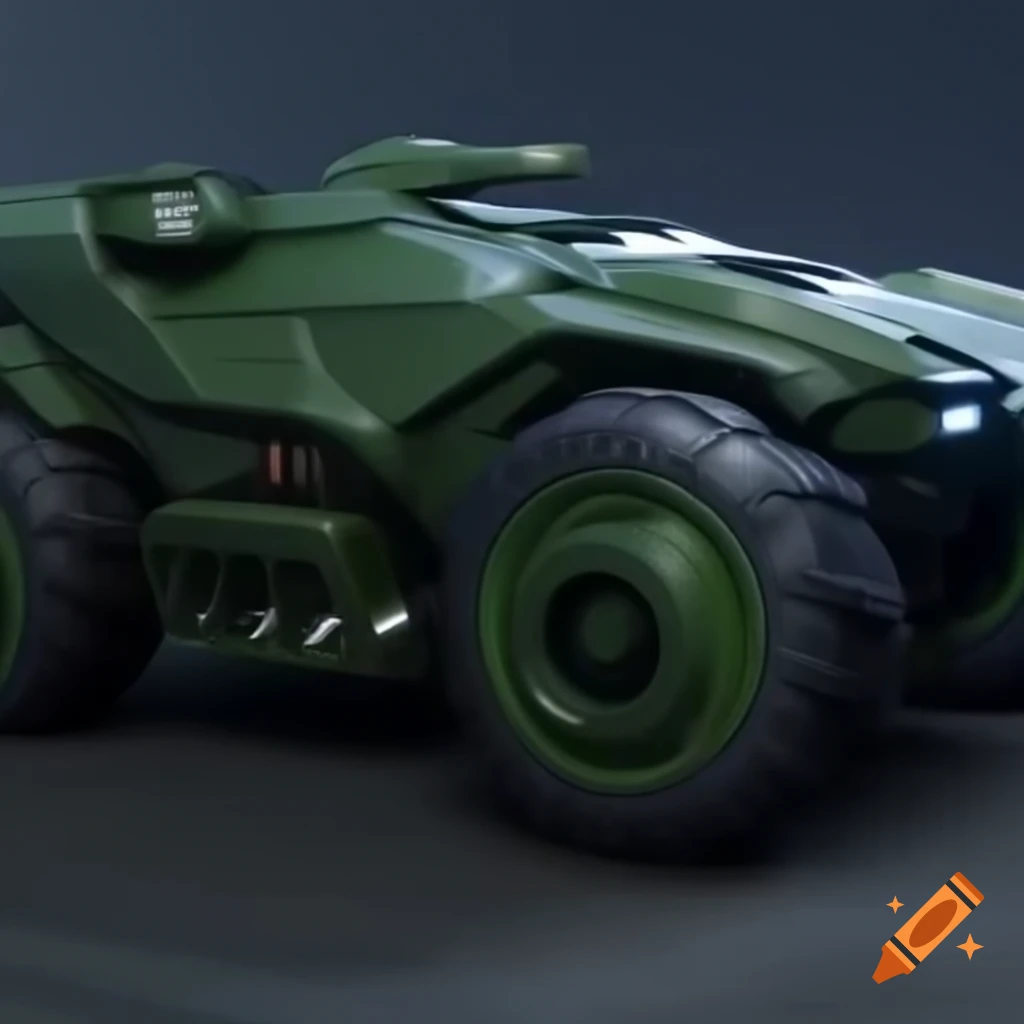 Sci-fi military vehicle inspired by batmobile and halo unsc on Craiyon